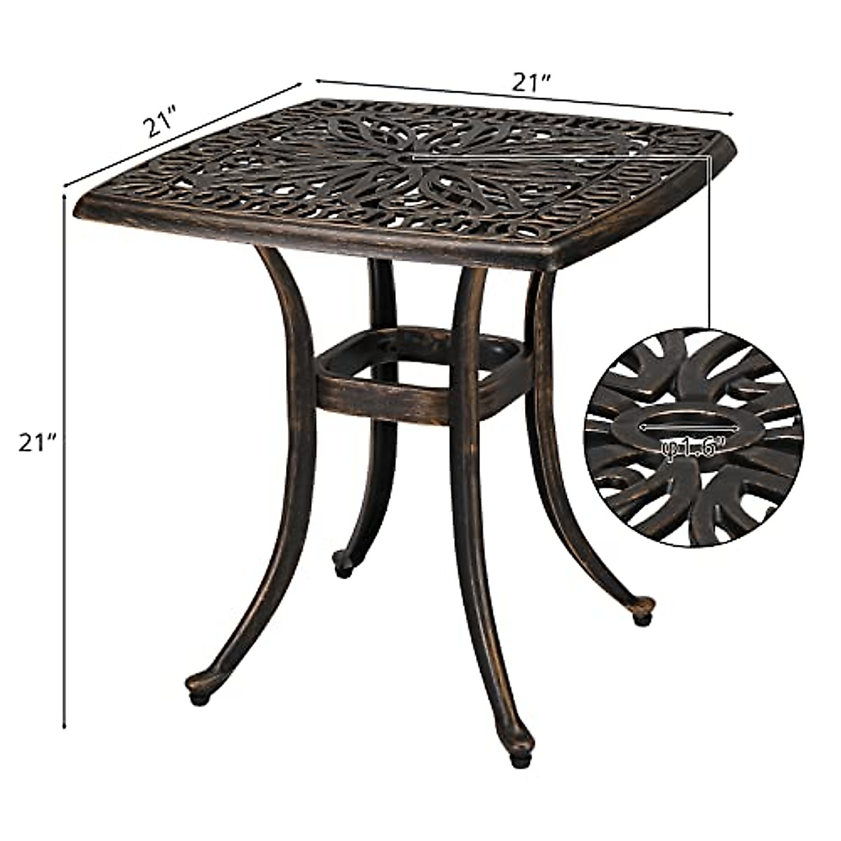 VINGLI 24” Cast Aluminum Outdoor Side Table, All Weather Round Patio Coffee Table Porch Table Outdoor Bistro Table Outdoor End Table (Bronze, Square)