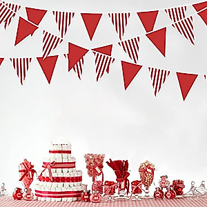 32Ft Red and White Striped Pennant Banner Fabric Triangle Flag Bunting Garland Streamer for Carnival Circus Kids Birthday Wedding Christmas New Years Party Outdoor Garden Hanging Festivals Decoration