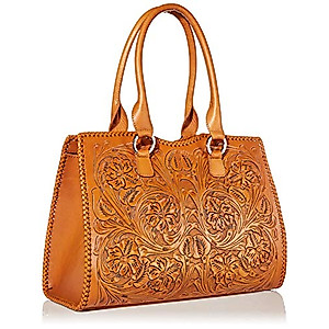 Mauzari Tooled Leather Shoulder Bag Tote for Women (Honey, Large)