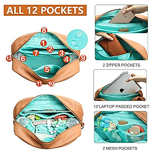 MOMINSIDE Diaper Bag Backpack, Stroller Organizer with Insulated Cup Holder Leather Travel Baby Bag for Mom Dad Fits 13 Inches Laptop, Baby Registry Search