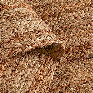 Hausattire Hand Woven Jute Braided Rug, 4' Round - Natural, Reversible Area Rugs for Living Room, Kitchen, 4 Feet Round