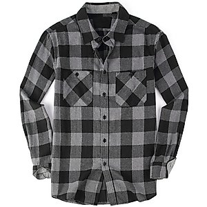 Damipow Flannel Shirt for Men Button Down Long Sleeve Shirts Plaid Flannels Men Shirt,Grey,L