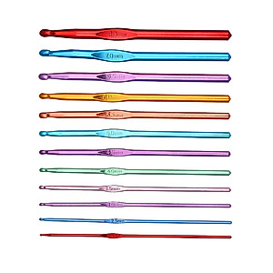 CHuangQi 12 Sizes Multicolor Aluminum Crochet Hooks, Knitting Needles Kit, Weave Yarn Craft Set, Random Color, 2-8 mm