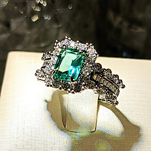 KINMOT Pretty Baguette Cut Shank Halo Sky Blue Square Zircon Engagement Rings Gift for Her