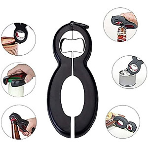 NW Can opener, multi-function 6 in 1 manual safety can opener,beer can opener, kitchen screw cap,high strength stainless steel alloy + PP (TPR) of the handle, Red and Black, 145mm*65mm*22mm