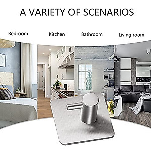 Lgowithyou Adhesive Hooks, Modern Matte Heavy Duty Waterproof Towel Hooks- 304 Stainless Steel Hooks for Hanging Coat, Hat, Robe, Stick on Wall Hooks for Bathroom & Kitchen- 4 Packs (Sliver)