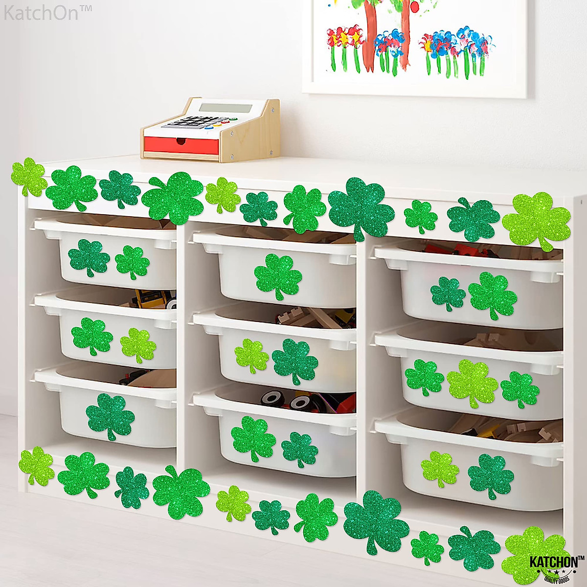 45 Pieces, Shamrock Cutouts for Shamrock Decorations - Green Glitter, St Patricks Day Cutouts | St Patricks Day Decorations, St. Patricks Day Bulletin Board Decorations | St Patricks Day Wall Decor