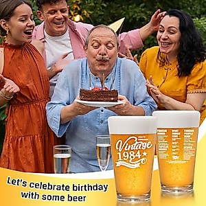 Vintage 1984 Old Time Information 40th Birthday Gifts for Men Women Beer Glass Funny 40 Year Old Presents - 16 oz Pint Glasses Party Decorations Supplies-40 Year Old Birthday Party Decorations