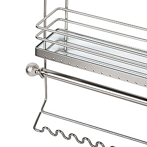 Home Details Wall Mounted Jewelry Organizer | Dimensions: 14.6"x 3.9"x 15.6" | 2 Tier Mirror | Home Organization | Great for Bracelets | Necklaces | Earrings | Mirror Based Shelf | Satin Finish