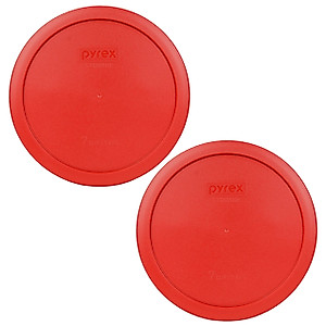 Pyrex 7402-PC Red Round Storage Replacement Lid Cover fits 6 & 7 Cup 7" Dia. Round (2-Pack) Made in the USA