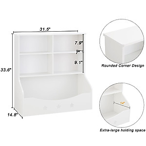 TOYMATE Kids Toy Storage Organizer, Children Multi-Functional Bookcase and Bookshelf, Toddler 5 Cubby Toy Storage Cabinet, Toy Shelf for Playroom, Bedroom, Living Room, Nursery, School (White)