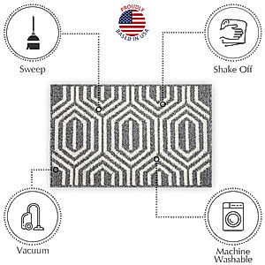 Emerson 2-Pack Indoor Doormats, 32" x 20" – Low Profile Front Door Mats – Welcome Outdoor Entrance Rugs – Machine Washable & Water Absorbent – Home Entryway Mats – Heavy Duty + Non-Slip (Gray)