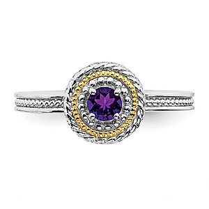 Solid 925 Sterling Silver and 14k Yellow Gold Stackable 925 Sterling Silver Amethyst Purple February Gemstone Ring Eternity Band Size 9