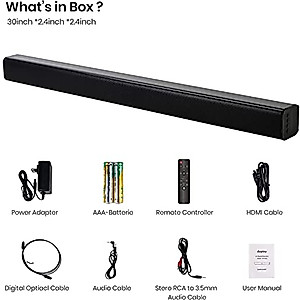 dyplay Sound Bar for TV with HDMI, 120Watt 30 Inch Soundar, Bluetooth 5.0 TV Soundbar Speaker, 4 EQ Modes, HDMI/Optical/AUX/TF/USB Connection, Built-in DSP, Remote Control and Wall Mountable