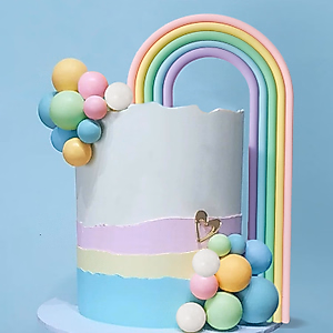 28PCS Rainbow Cake Toppers Colorful Balls Cake Decorations for Wedding Baby Shower Girls Boys Birthday Party Supplies (Macaron)