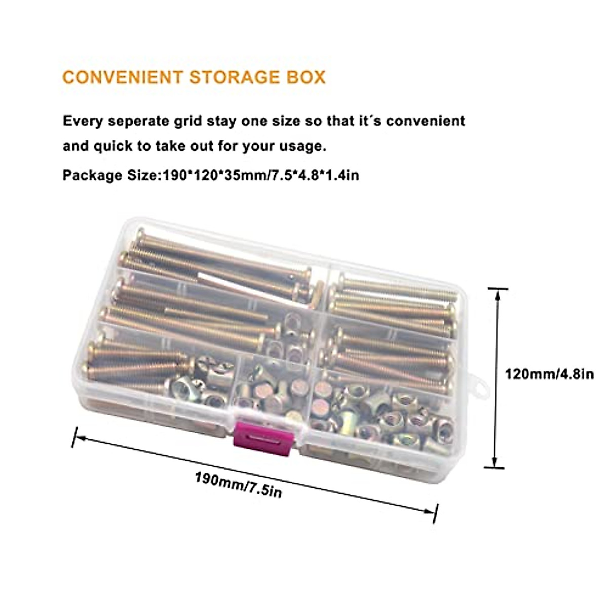 binifiMux Baby Bed Crib Screws Hardware Replacement Kit, 100pcs 1/4-20" Crib Hardware Screws Barrel Nuts Replacement Kit for Cot Chairs Furniture