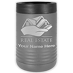LaserGram Double Wall Insulated Beverage Can Holder, Real Estate, Personalized Engraving Included (Standard Can, Gray)