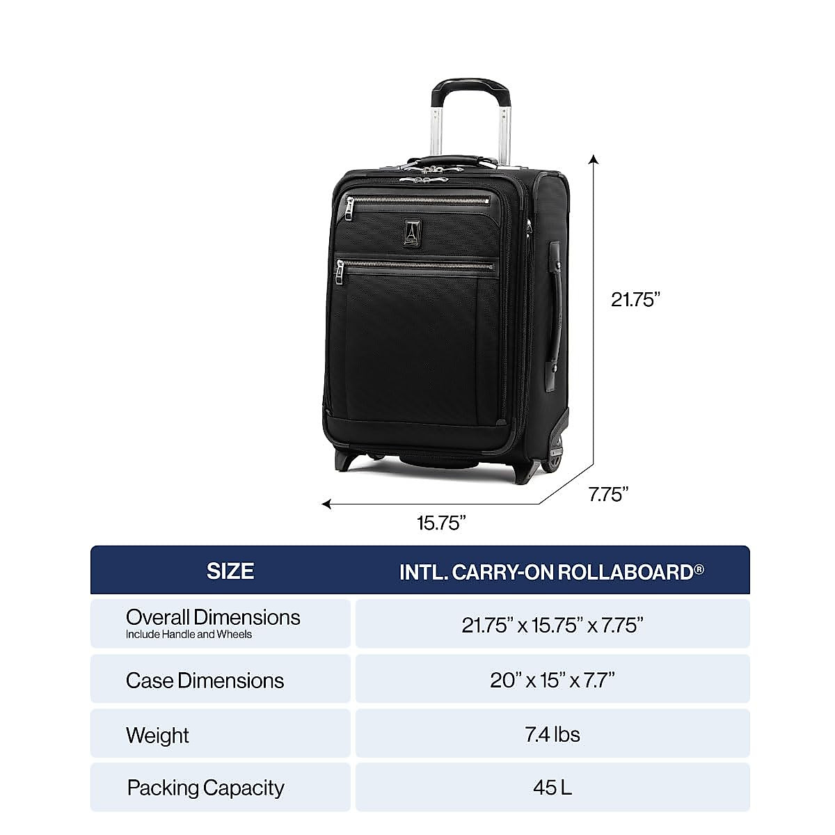 Travelpro Platinum Elite Softside Expandable Carry on Luggage, 2 Wheel Upright Suitcase, USB Port, Men and Women, International, Shadow Black, Carry On 20-Inch