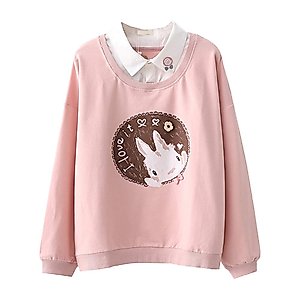 Packitcute Teens Pink Sweatshirt, Spring Autumn Cotton Patchwork Pullover Bunny Print Thin Tops (Pink)