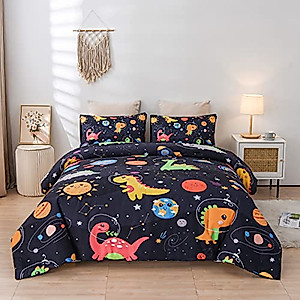 NTBED Space Dinosaur Comforter Set for Boys Girls Kids Rocket Planet Lightweight Microfiber Bedding Sets,Full