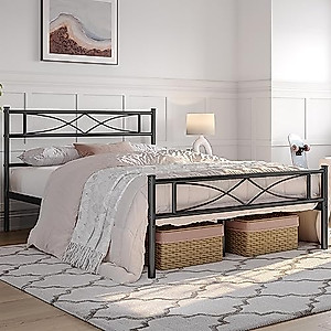 Yaheetech Metal Full Size Bed Frame, Platform Bed Frame, Mattress Foundation with Curved Design Headboard & Footboard, NO Box Spring Needed, Heavy-Duty Support, Easy Assembly, Full, Black