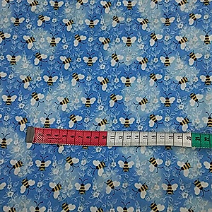 PUMCRAFT Sewing Fabric 100% Cotton Fabric Blue Yellow Bee Printed Sewing Cloth Dress Clothing Textile Tissue - 50cm - 105cm Fabric Patchwork Craft