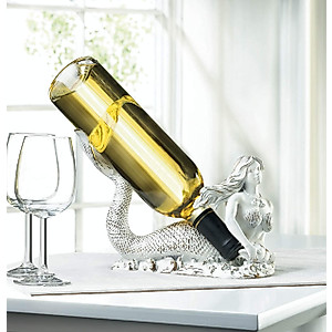 Accent Plus Wine Glass Bottle Holder, Unique Mermaid Decorative Wine Bottle Holder, Polyresin