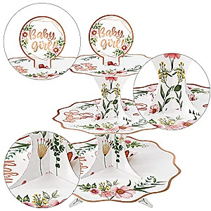 3 Tier Baby Shower Cupcake Stand for Baby Girl Shower Welcome Baby Gender Reveal Birthday Party Supplies Decorations