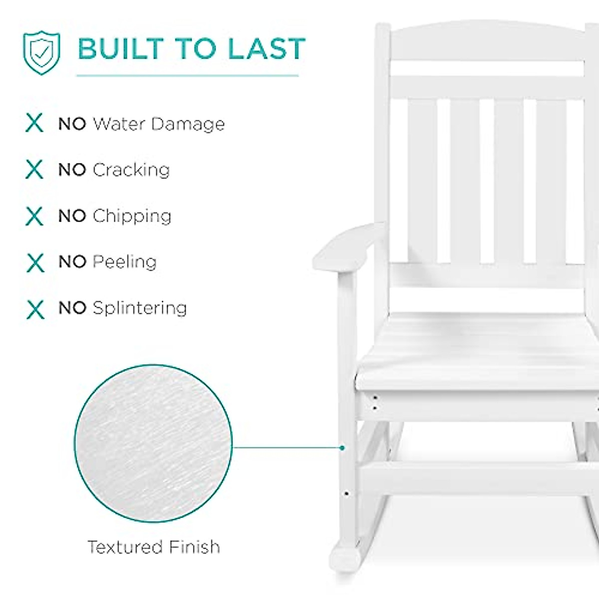 Best Choice Products All-Weather Rocking Chair, Indoor Outdoor HDPE Porch Rocker for Patio, Balcony, Backyard, Living Room w/ 300lb Weight Capacity, Contoured Seat - White