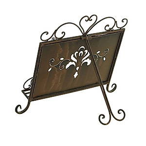 Westcharm Holiday Gift - Antique Metal Kitchen Cookbook Stand, Recipe Book Holder, iPad Holder, Cookery Book Easel with Weighted Chains, Rustic Dark Brown