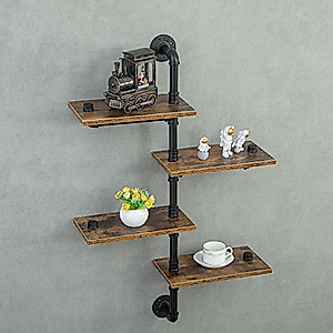 HEONITURE Industrial Pipe Shelving, Pipe Shelves with Wood Planks, Corner Floating Shelves Wall Mounted, Retro Rustic Industrial Shelf for Bar Kitchen Living Room