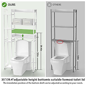 LWADALN Over The Toilet Storage Shelf, 7-Tier Bathroom Organizer Shelf, Freestanding Space Saver Storage Shelf with Two Fabric Drawers & Adjustable Feet, Toilet Rack for Bathroom, Restroom, Laundry