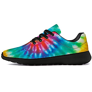 Mens Womens Tie Dye Shoes Running Shoes Walking Tennis Sneakers Spiral Rainbow Tie Dye Shoes Gifts for Boy Girl,Size 10.5 Men/12 Women Black