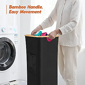 GLCONN Flip-Lid Laundry Hamper Tall Laundry Basket - Collapsible Laundry Bin Storage Basket - Large Hampers with Lid for Laundry, Toys, Clothes, Bedroom, Bathroom, Nursery, Closet - 105L, Black