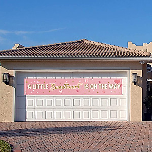 Miatoi Little Sweetheart Baby Shower Banner, Valentine’s Day Baby Shower Sign, Pink Sweet Love It’s a Girl Party Supplies Decorations 118 inch x 19.6 inch , 9.84 x 1.64 feet (Pack of 1)