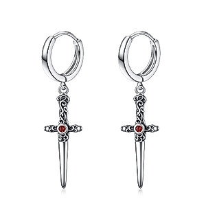 YAFEINI Sword Earrings Sterling Silver Gothic Sword Dangle Drop Earrings Vintage Punk Jewelry for Women