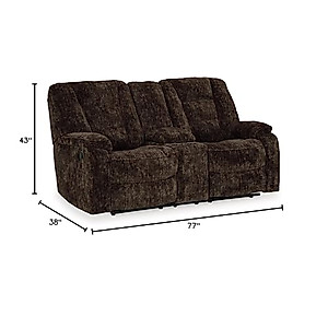 Signature Design by Ashley Soundwave Contemporary Manual Reclining Loveseat with Console and Cup Holders, Dark Brown