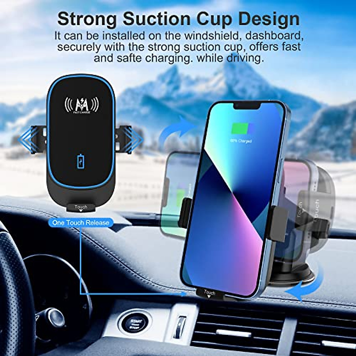KKM Wireless Car Charger, 15W Qi Fast Charging Auto-Clamping Wireless Car Charger Mount, Air Vent Dashboard Car Phone Holder Compatible with iPhone 14 Pro/14 Pro Max/14/14 Plus/13/12/11/X/XS Max