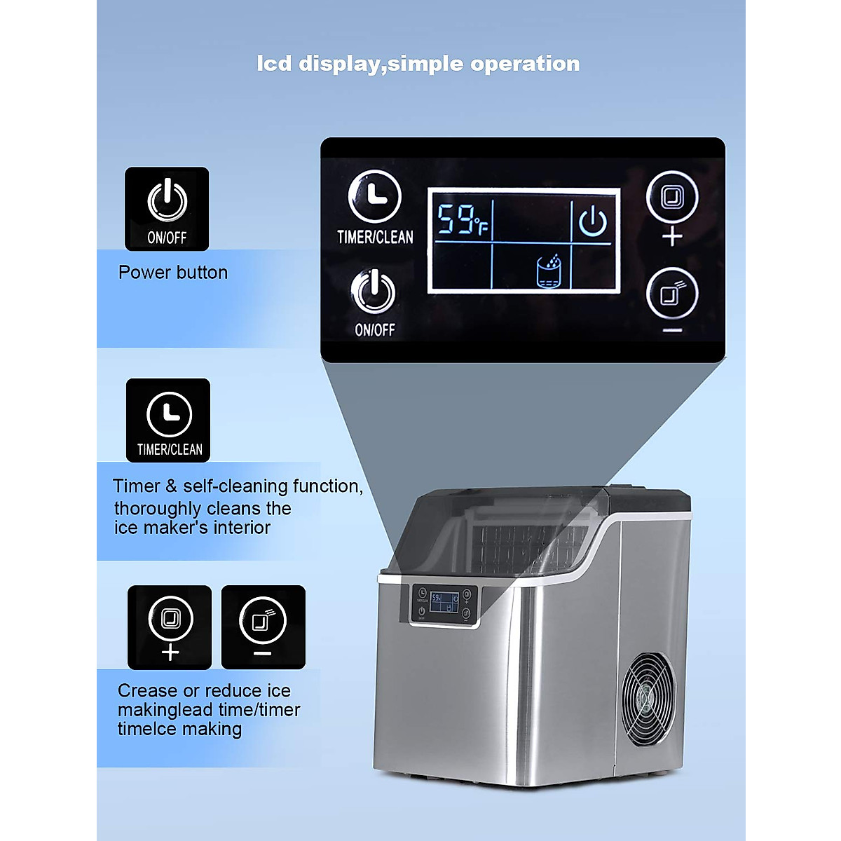 COOLHOME Ice Maker with Self Cleaning, 45Lbs/24H Ice Cube Makers,Stainless Steel Ice Makers Countertop,Tabletop Ice Maker Machine with a Scoop,Perfect for Home Kitchen Office Bar