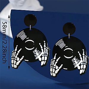 Unique Handmade Old School Vinyl Records Dangle Earrings for Women 1950's Rock 'N' Roll Women's Vinyl Record Stud Earrings for Retro 60's 70s Disco Party Statement Halloween Jewelry (Black)