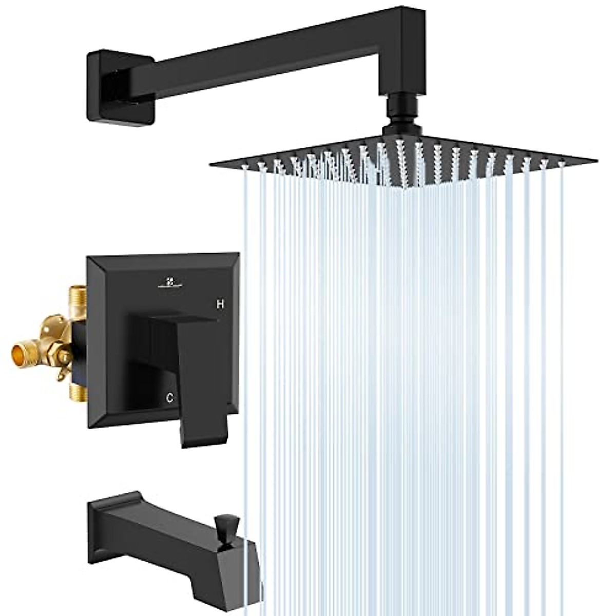 HOMELODY Black Shower Faucet Set Bathroom High Pressure Square Rain Shower Head and Handle Set,Wall Mounted Luxury Rainfall Shower Complete Combo Set,Shower Fixtures (Contain Shower Valve)