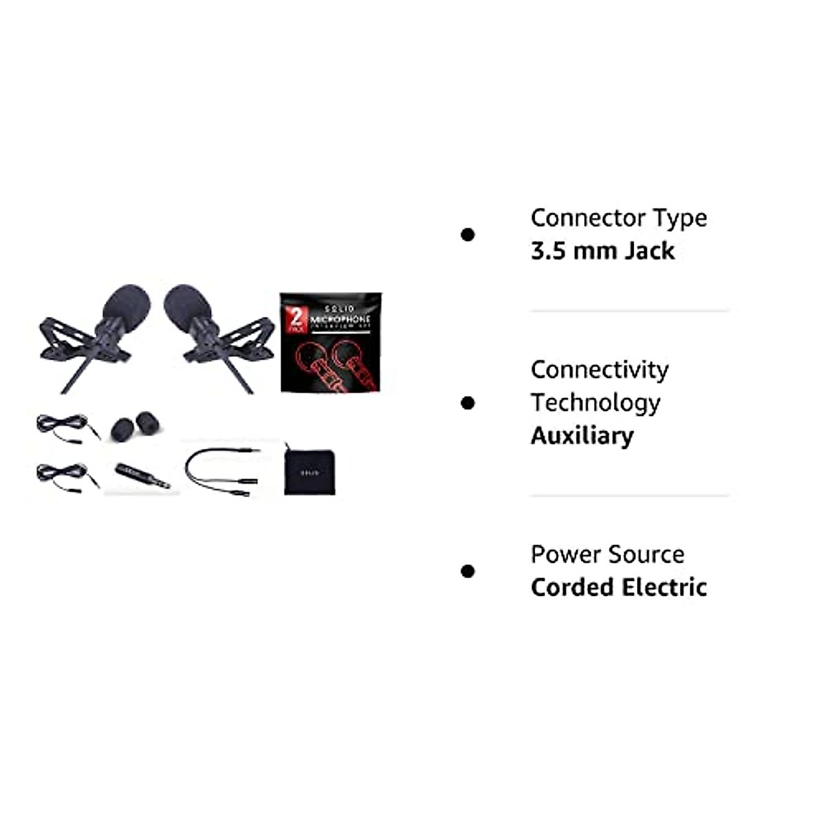 Solid Clip On Lavalier Lapel Microphone 2 Pack Set for iPhone and Android Vlogging, Interview, Selfie Videos