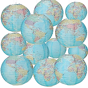 Retisee 12 Pcs 10 Inch Map Classroom Decorations Travel Themed Party Decorations World Map Globes Hanging Paper Lantern Earth Day Decorations for Home Earth Theme Party Decor Supplies
