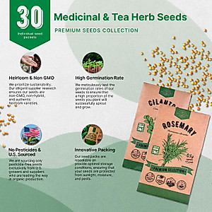 Organo Republic 30 Medicinal & Tea Herb Seeds Variety Pack 15,560+ Non-GMO Heirloom Garden Seeds for Indoor & Outdoors, Including Anise, Bergamot, Borage, Cilantro, Chamomile, Dandelion Seeds