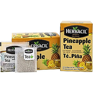 Herbacil Pineapple Tea, Herbal Tea with Dehydrated Pineapple Fruit, Caffeine - Free, 2-Pack of 25 bags per box (50 Tea Bags)