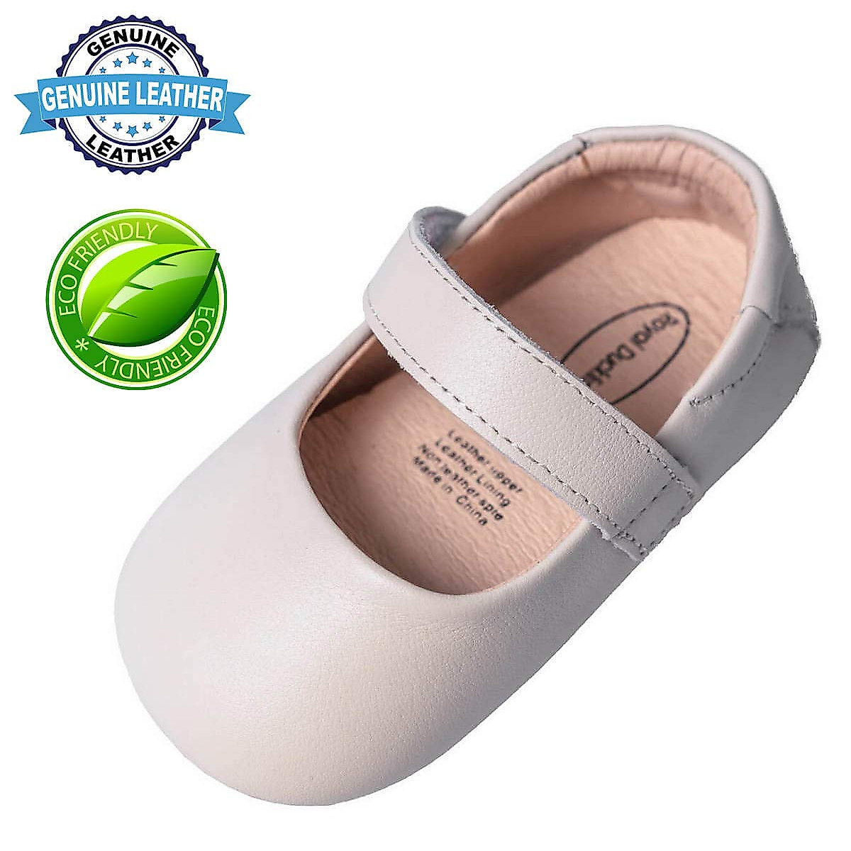 Mowoii Genuine Leather Baby Shoes for Girls Boys Infant Toddler Mary Jane Walking Shoes Prewalker Princess Wedding Dress Shoes Ballet Flats，Beige 12-18 Months