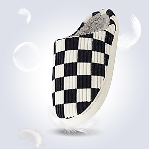 Mukinrch House Slippers for Women Men, Plush House Shoes Memory Foam Checkered Slippers Womens Casual Fuzzy Bedroom Indoor Outdoor Plaid Shoes with Fur Lining