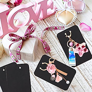 ZYNERY 100 PCS Keychain Display Cards, 3 x 4.7 Inch Keychain Holder with Self-Sealing Bags, Card Display Rack for Displaying Keyring Jewelry Bulk Keychains Packaging Supplies (Black)