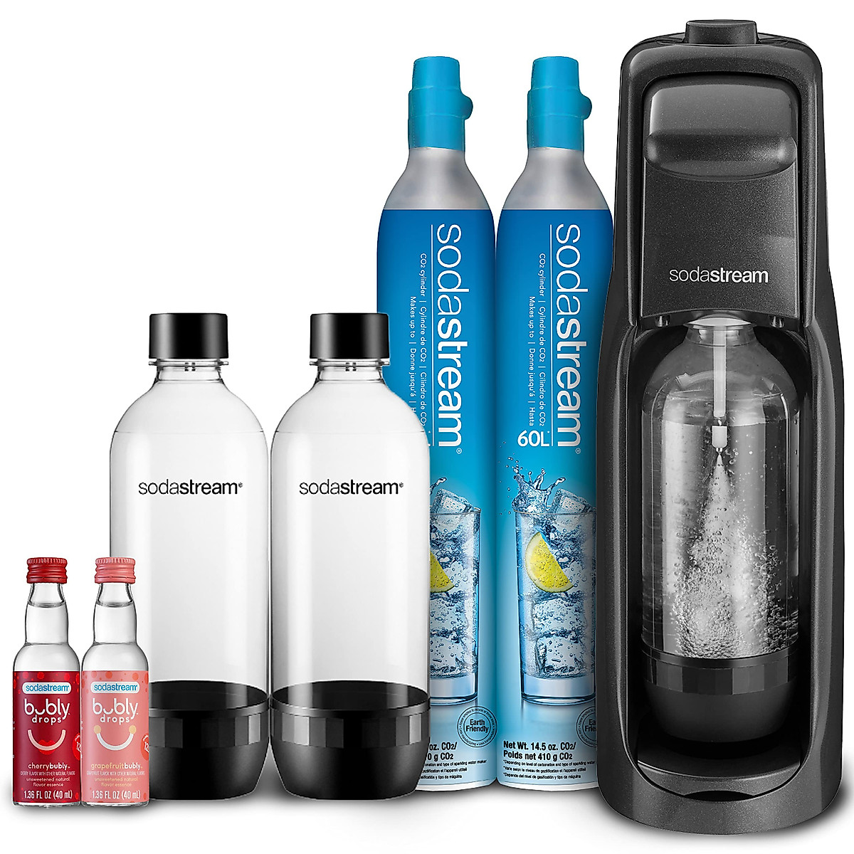 SodaStream Fountain Jet Sparkling Water Maker, Bundle with bubly drops, Black
