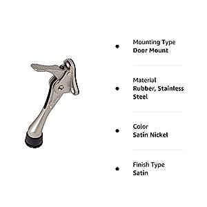 One Touch Kickdown Door Stopper, Door Holder, Heavy Duty Door Stops, Bottom of Door, Height-Adjustable Rubber Tips by HASHI (Satin Nickel 4 inch x 1pack)